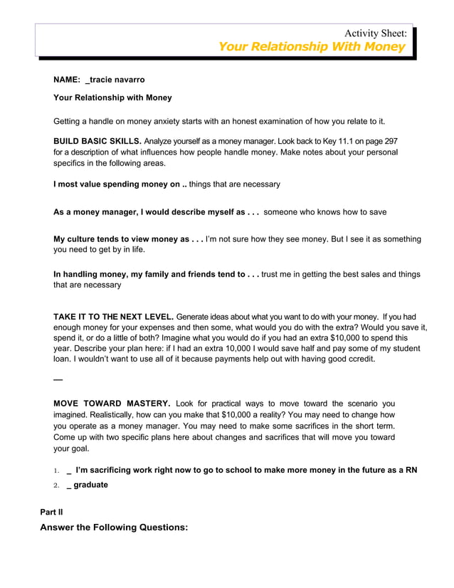 Your relationship with money activity sheet | PDF