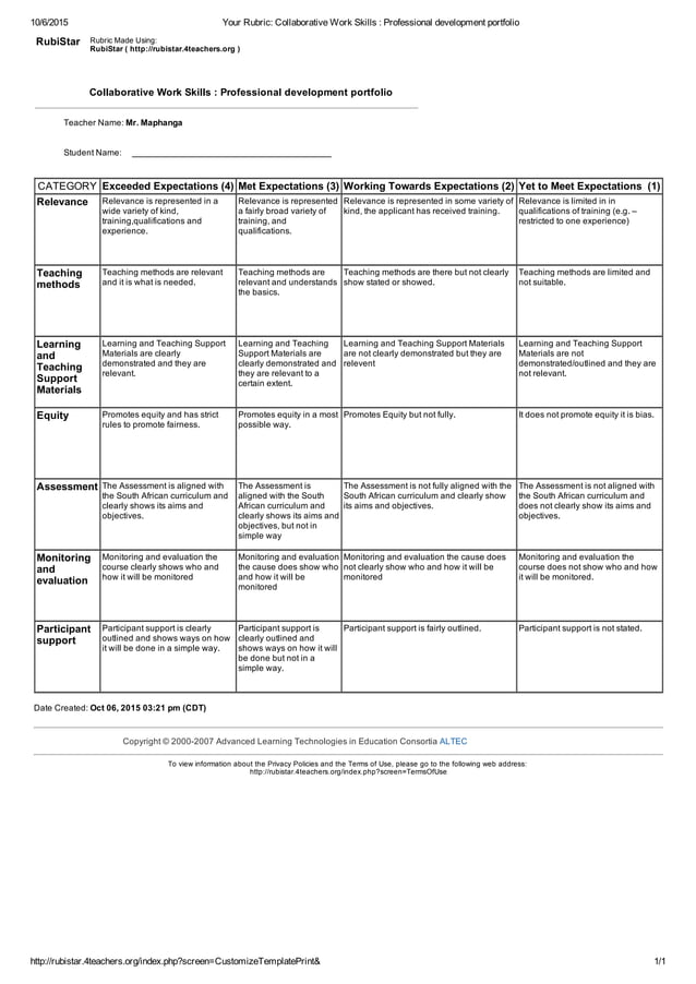 rubric collaborative work skills | PDF | Educational Assessment | Education