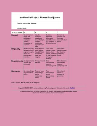 Your rubric multimedia project fitness food journal[1] | DOCX