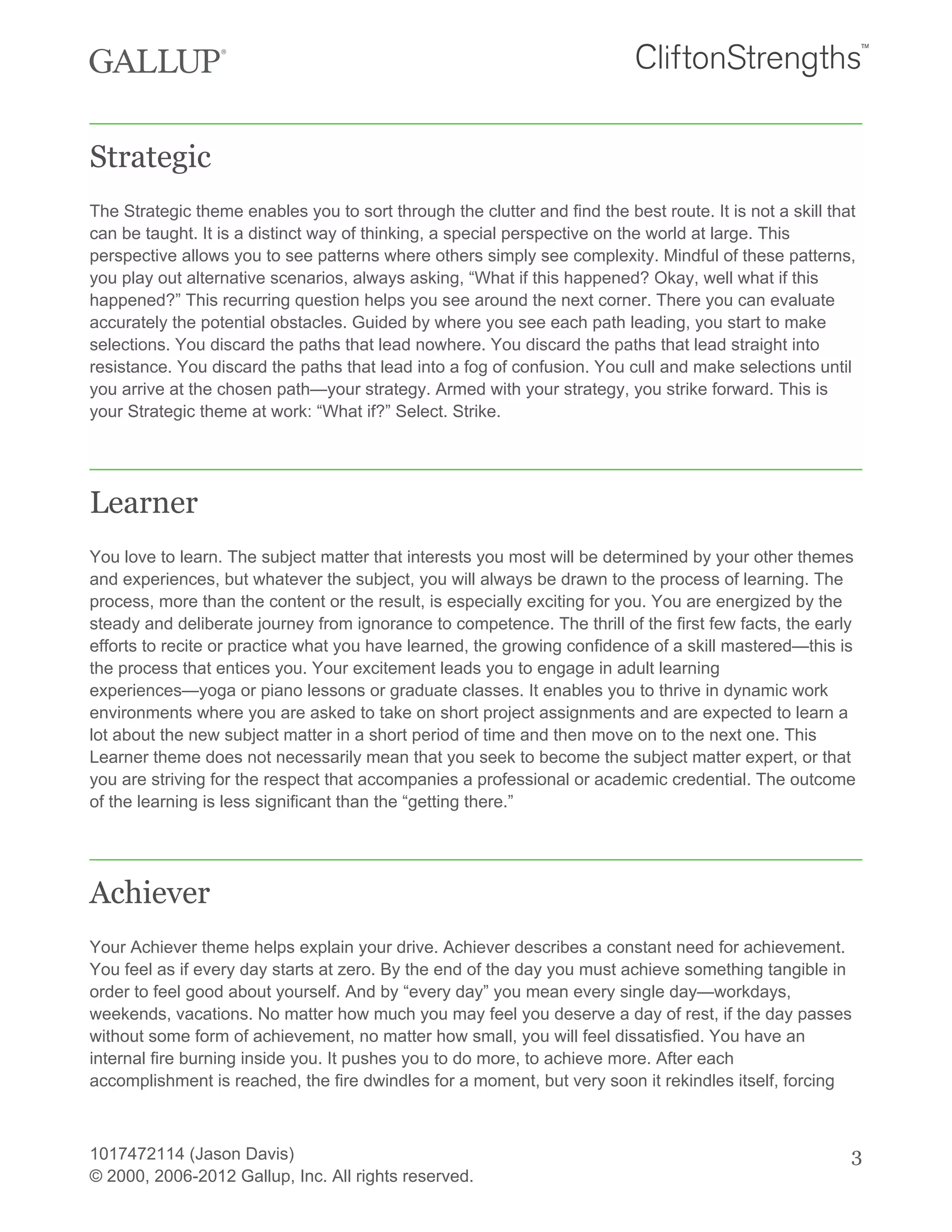 CliftonStrengths Talent Report | PDF