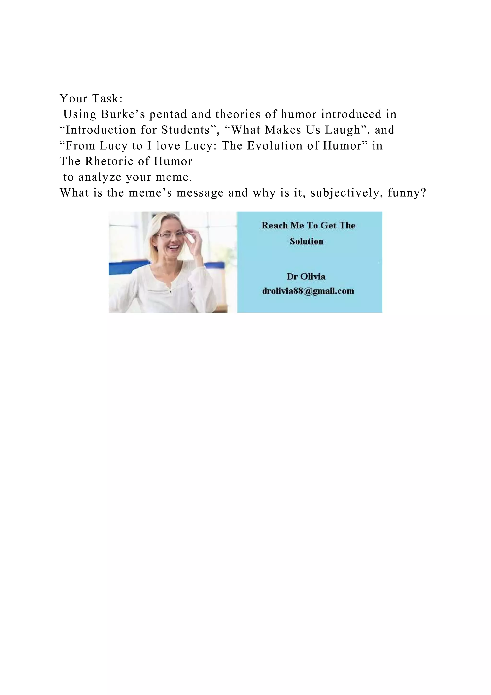 Your Task Using Burke’s pentad and theories of humor introduced | DOCX