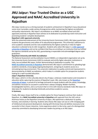 JNU Jaipur: Your Trusted Choice as a UGC Approved and NAAC Accredited ...