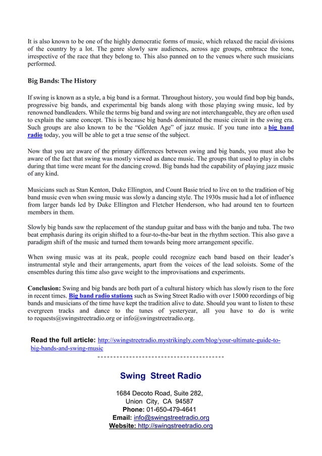 Your Ultimate Guide to Big Bands and Swing Music | PDF