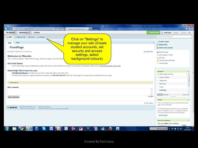 Your wiki’s settings tutorial (pbworks) | PPT