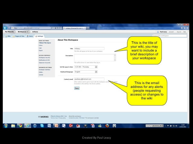Your wiki’s settings tutorial (pbworks) | PPT