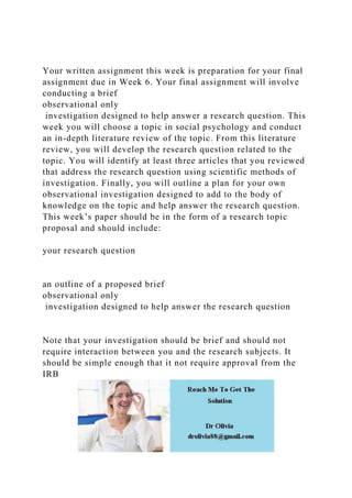 Your written assignment this week is preparation for your final as.docx