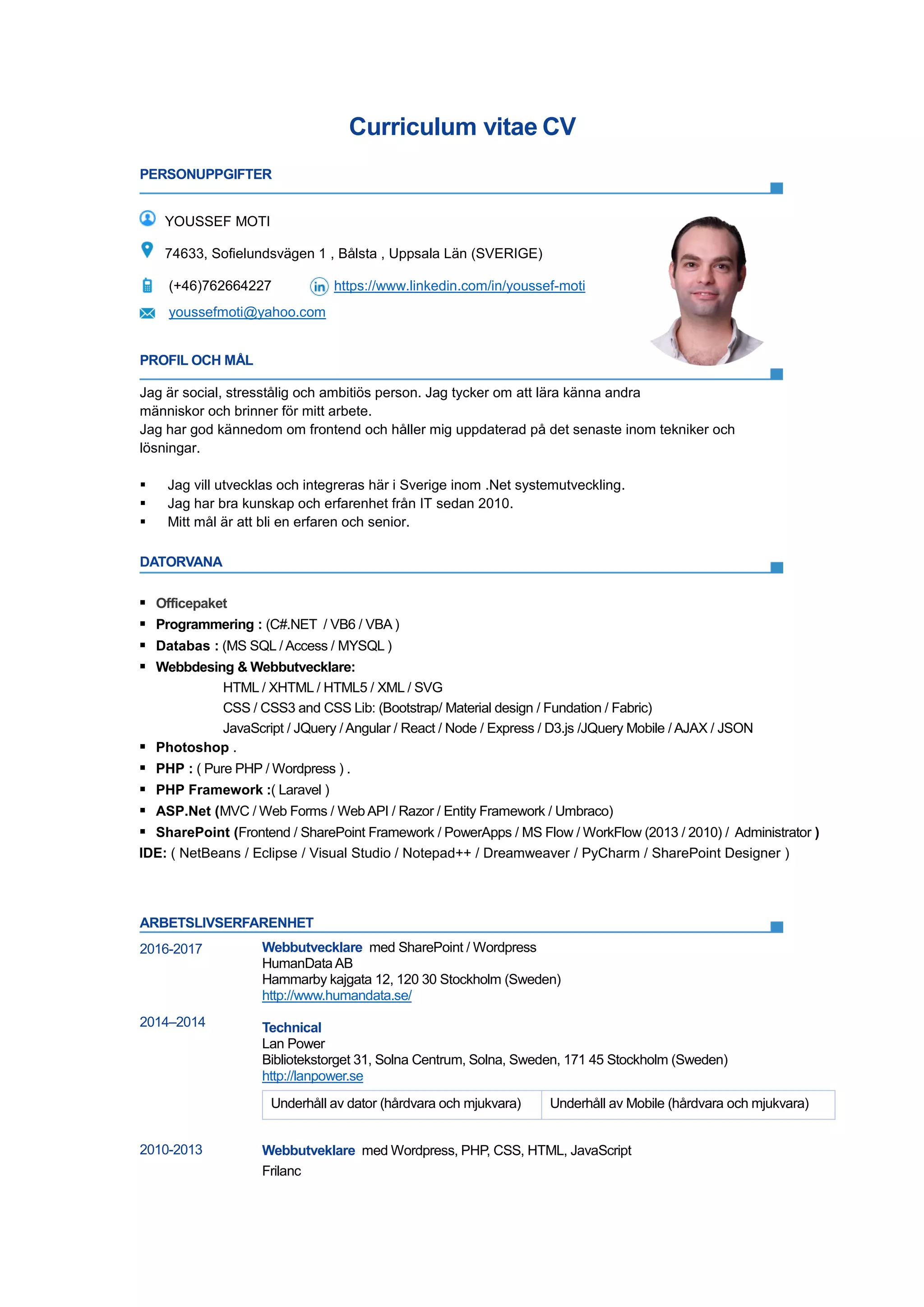 Youssef moti cv Swedish | PDF