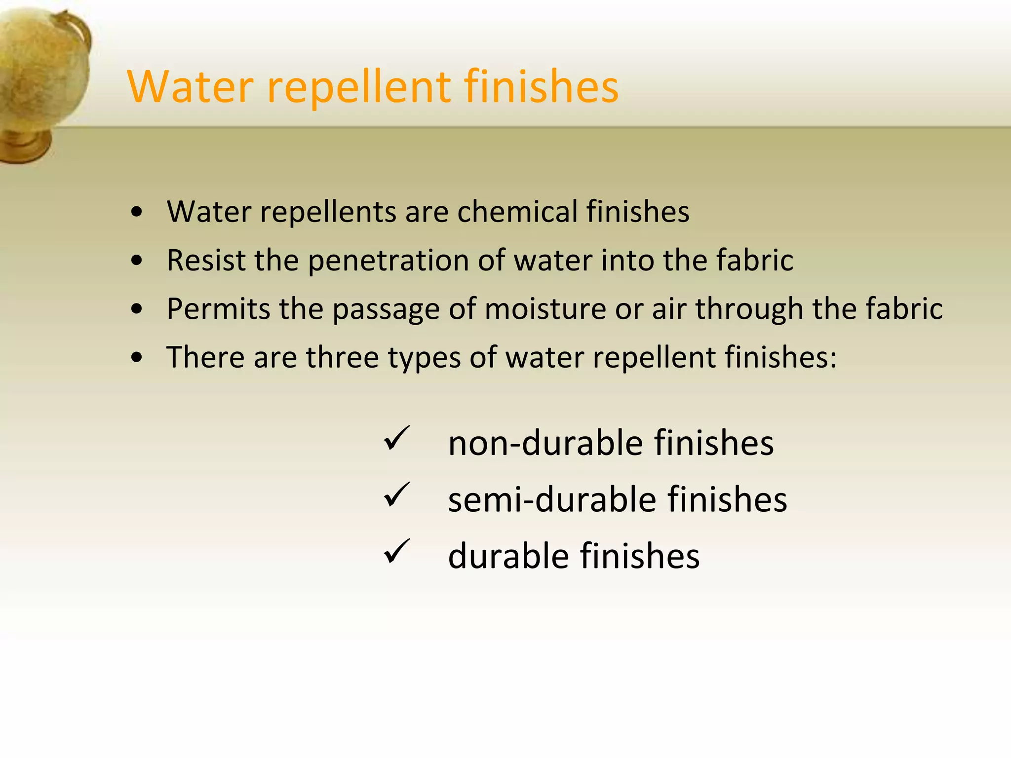 Water repellency of fabrics | PPTX