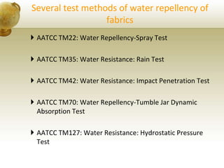 Water repellency of fabrics | PPTX