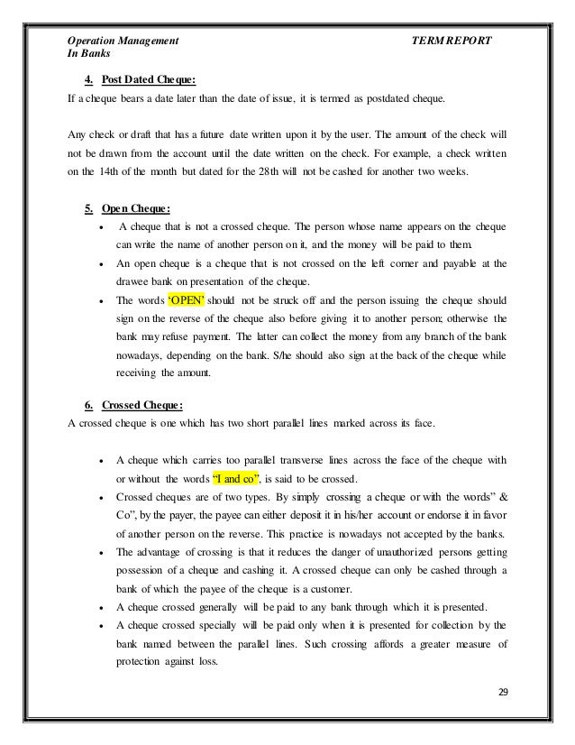 Report on Operation Management in Banks