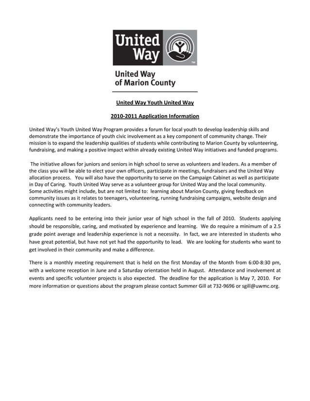 Youth United Way Application | PDF