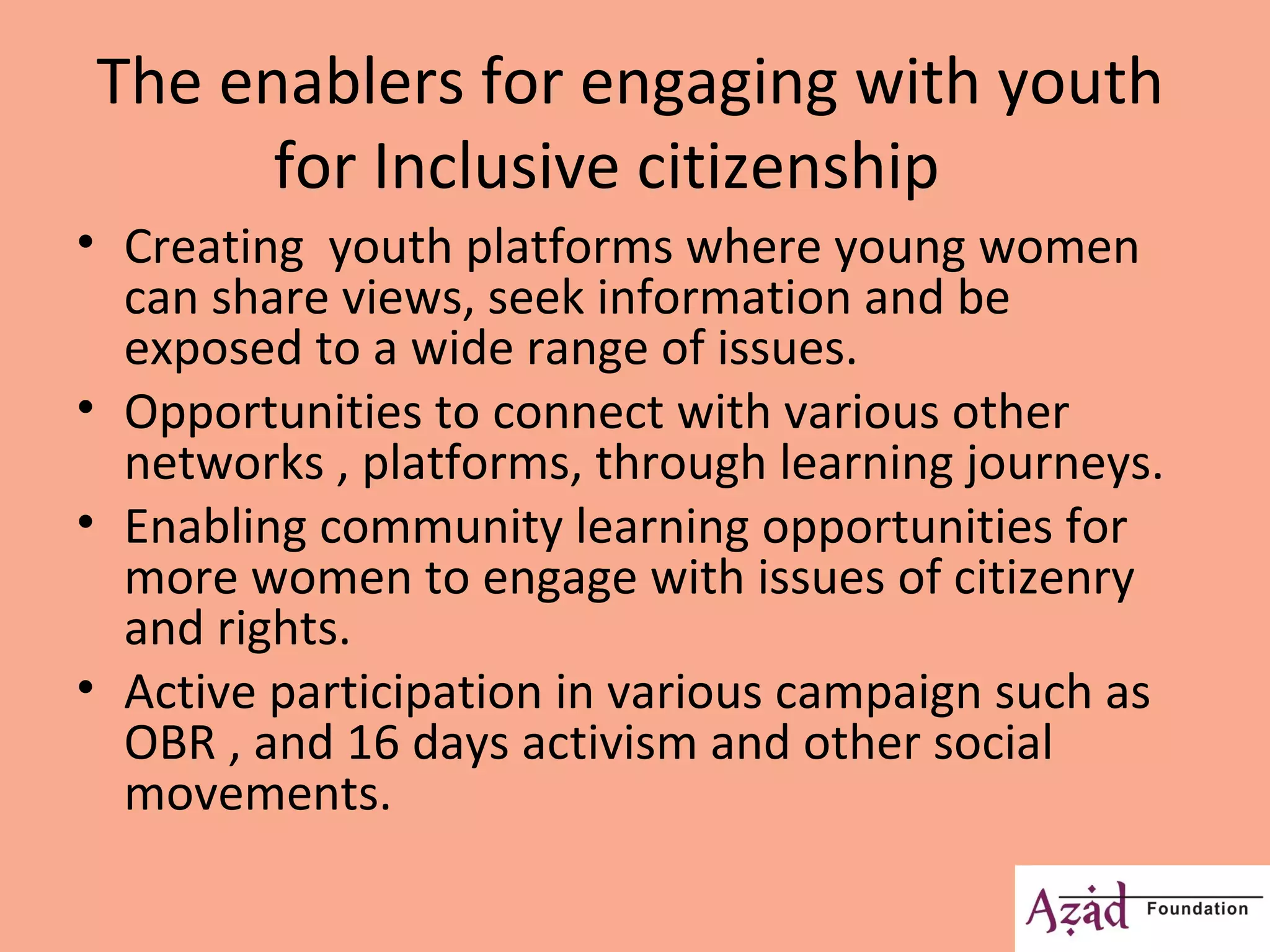 Youth and inclusive citizen workshop, Azad Foundation | PPT
