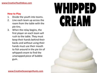 Youth Camp - Messy Games – Whipped Cream Bubble Relay | PPTX
