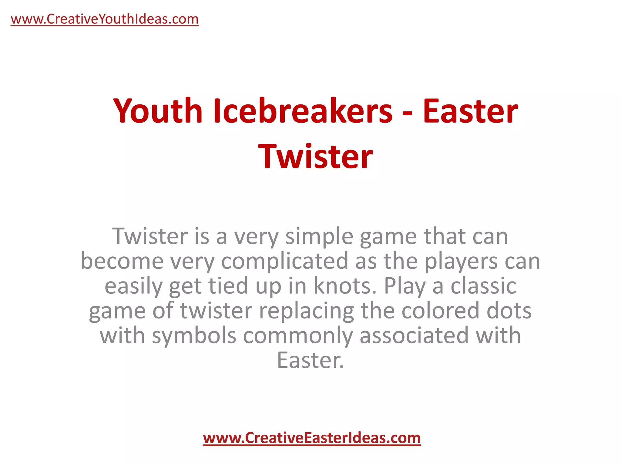 Youth icebreakers easter twister | PPTX