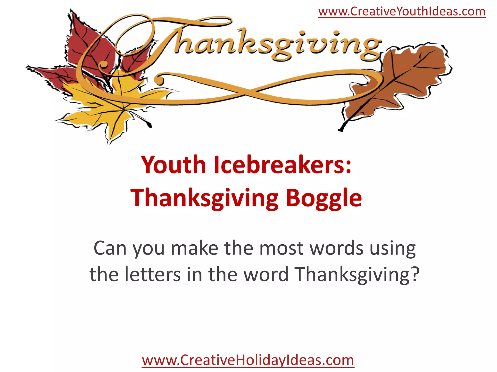 Youth Icebreakers: Thanksgiving Boggle | PPTX