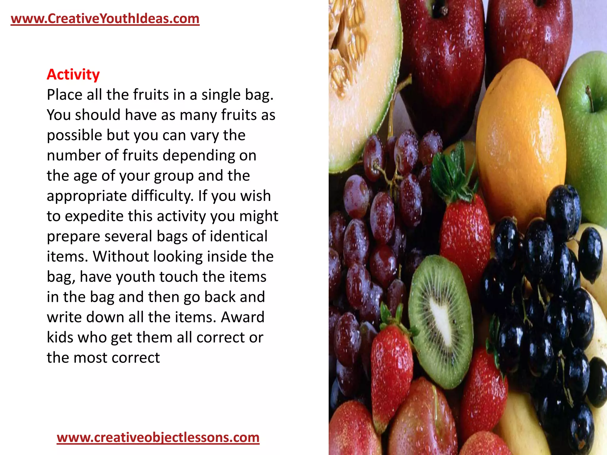 Youth Ministry Object Lesson: Fruit | PDF