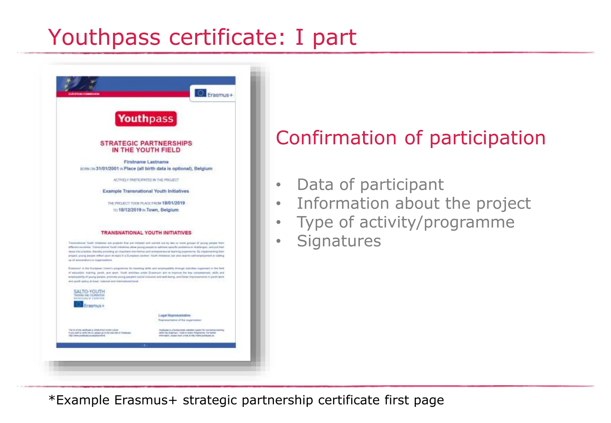 Presentation of Youthpass certificate - Erasmus program | PPTX