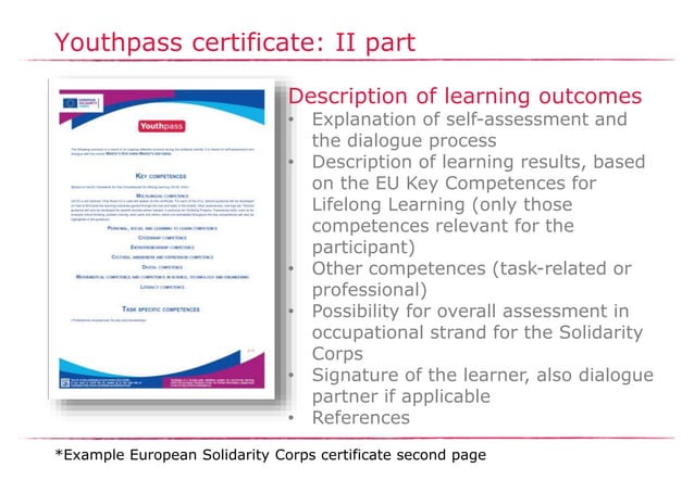 Presentation of Youthpass certificate - Erasmus program | PPT