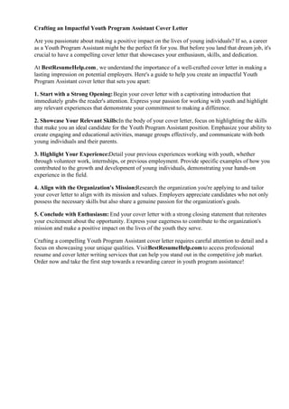 Youth Program Assistant Cover Letter | PDF