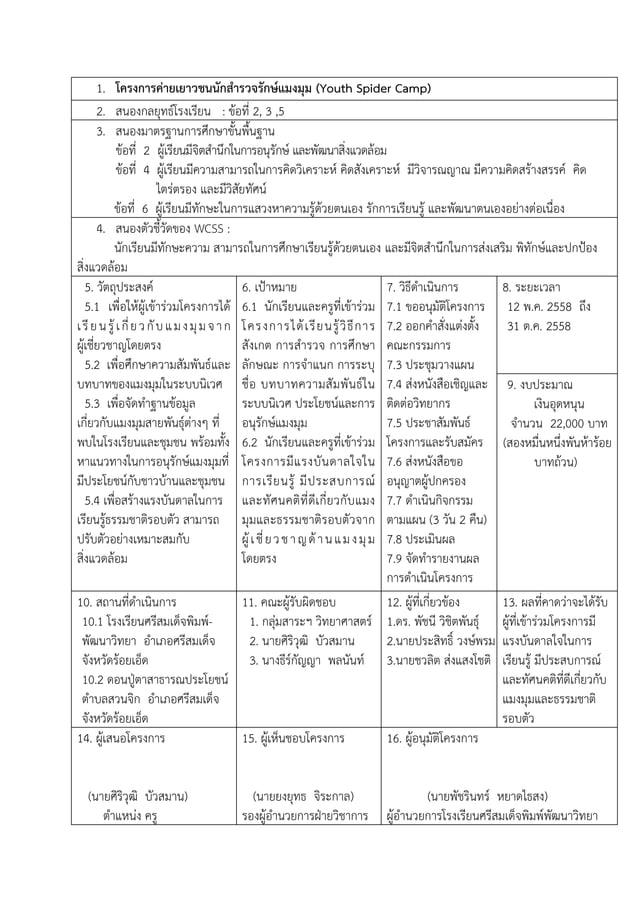 โครงการค่ายเยาวชนนักสำรวจรักษ์แมงมุม (Youth spider camp)2015 | PDF