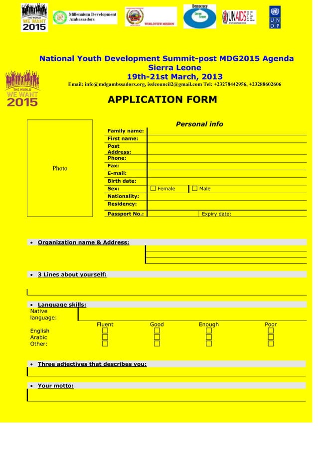 Youth summit sierra leone application form | DOCX | Debated Sensitive ...