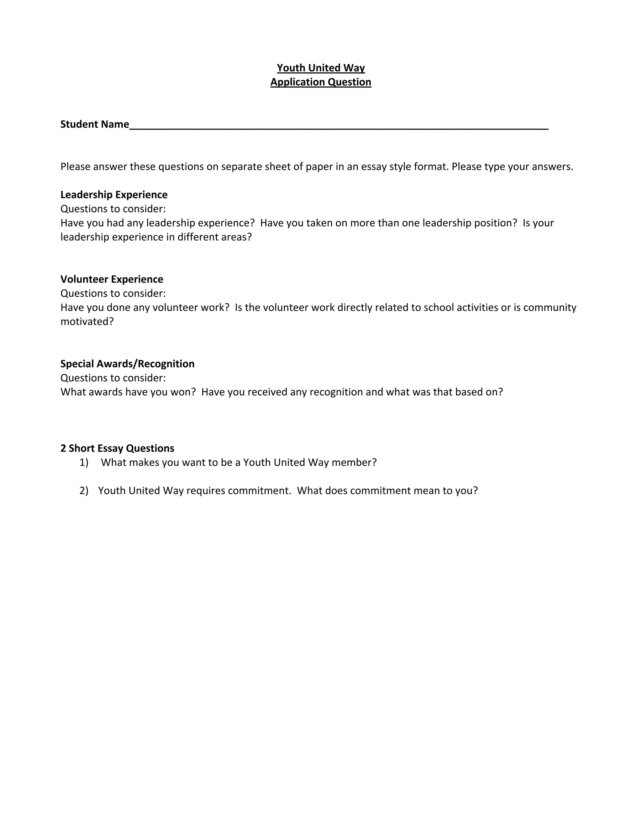 Youth United Way Application | PDF