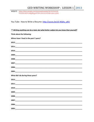 Writing Resume Practice | DOC