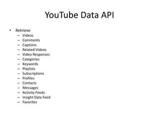 Youtube api at Glance | PPTX | Internet | Computing