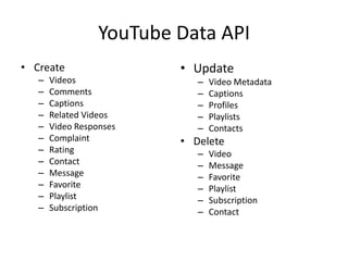 Youtube api at Glance | PPTX | Internet | Computing