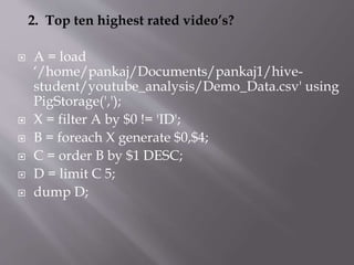 Youtube big data analysis using hadoop,pig,hive | PPTX