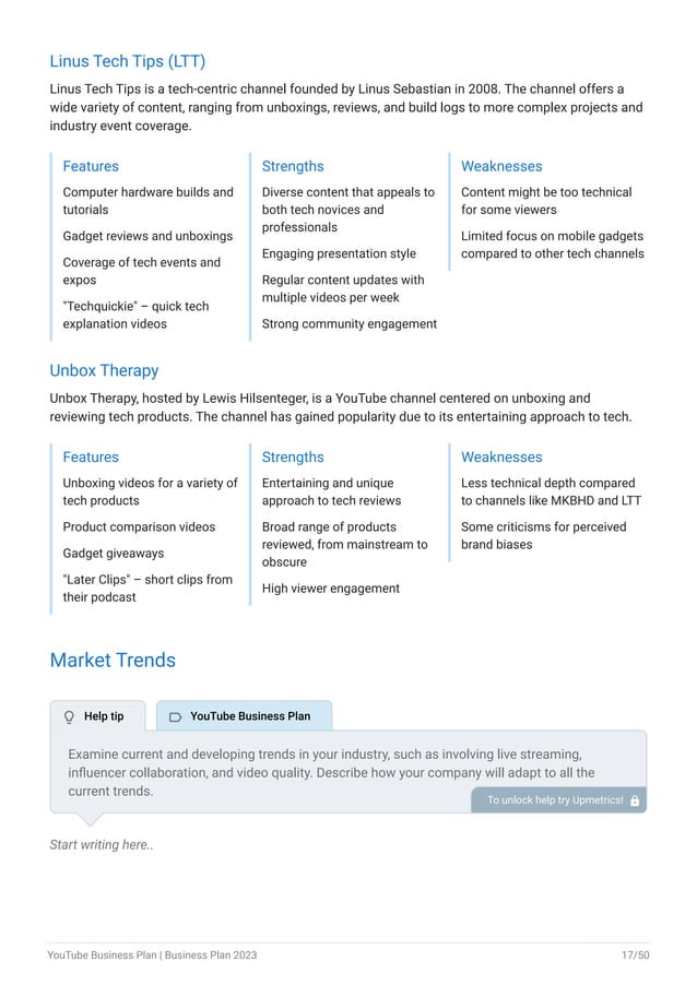YouTube Business Plan Example | Upmetrics | PDF