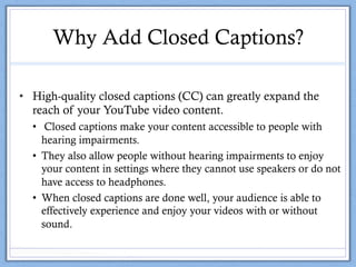 Adding Closed Captions to YouTube Videos | PDF | Video Software ...