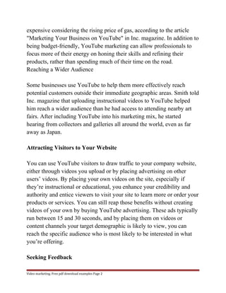 Youtube marketing objectives | DOC | Internet for Beginners | Internet