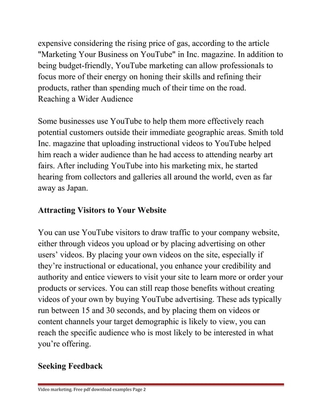 Youtube marketing objectives | DOC | Internet for Beginners | Internet