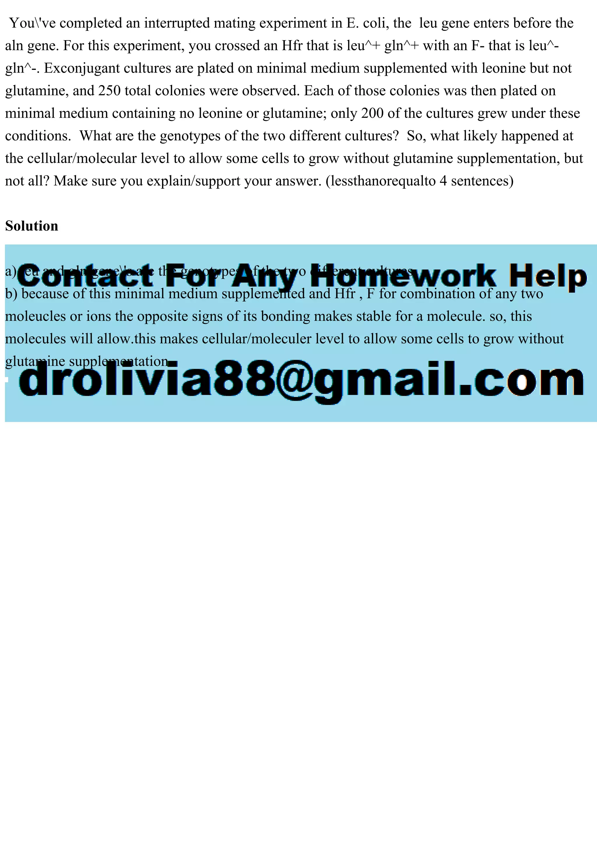 Youve completed an interrupted mating experiment in E. coli, the l.pdf