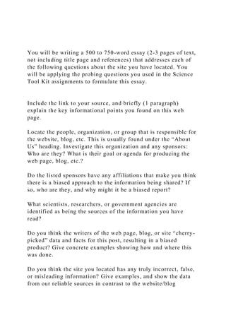 You will be writing a 500 to 750-word essay (2-3 pages of text, .docx