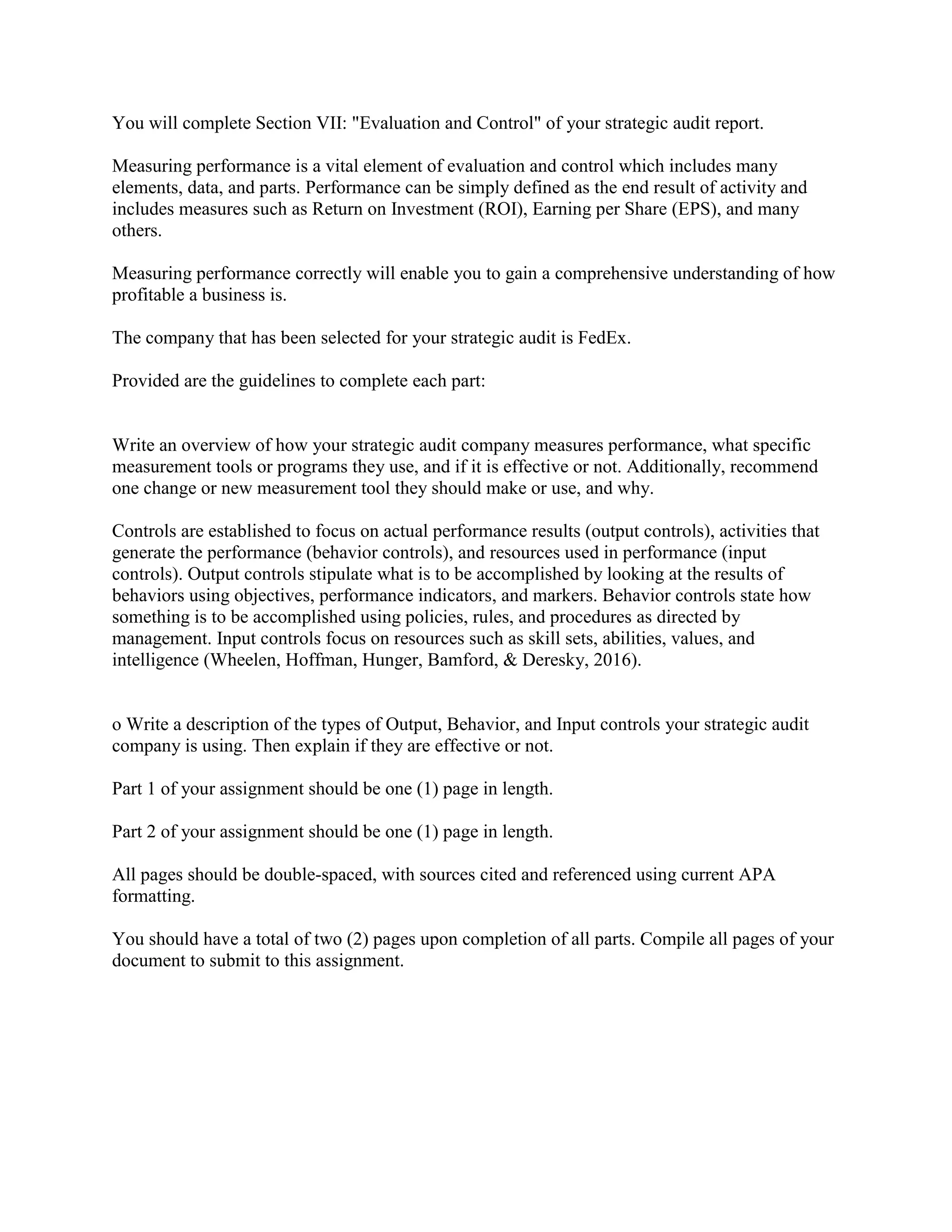 You will complete Section VII- -Evaluation and Control- of your strate.docx