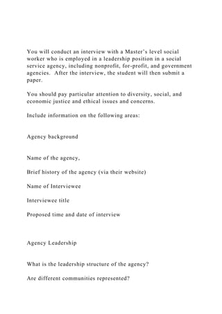 You will conduct an interview with a Master’s level social worke | PDF