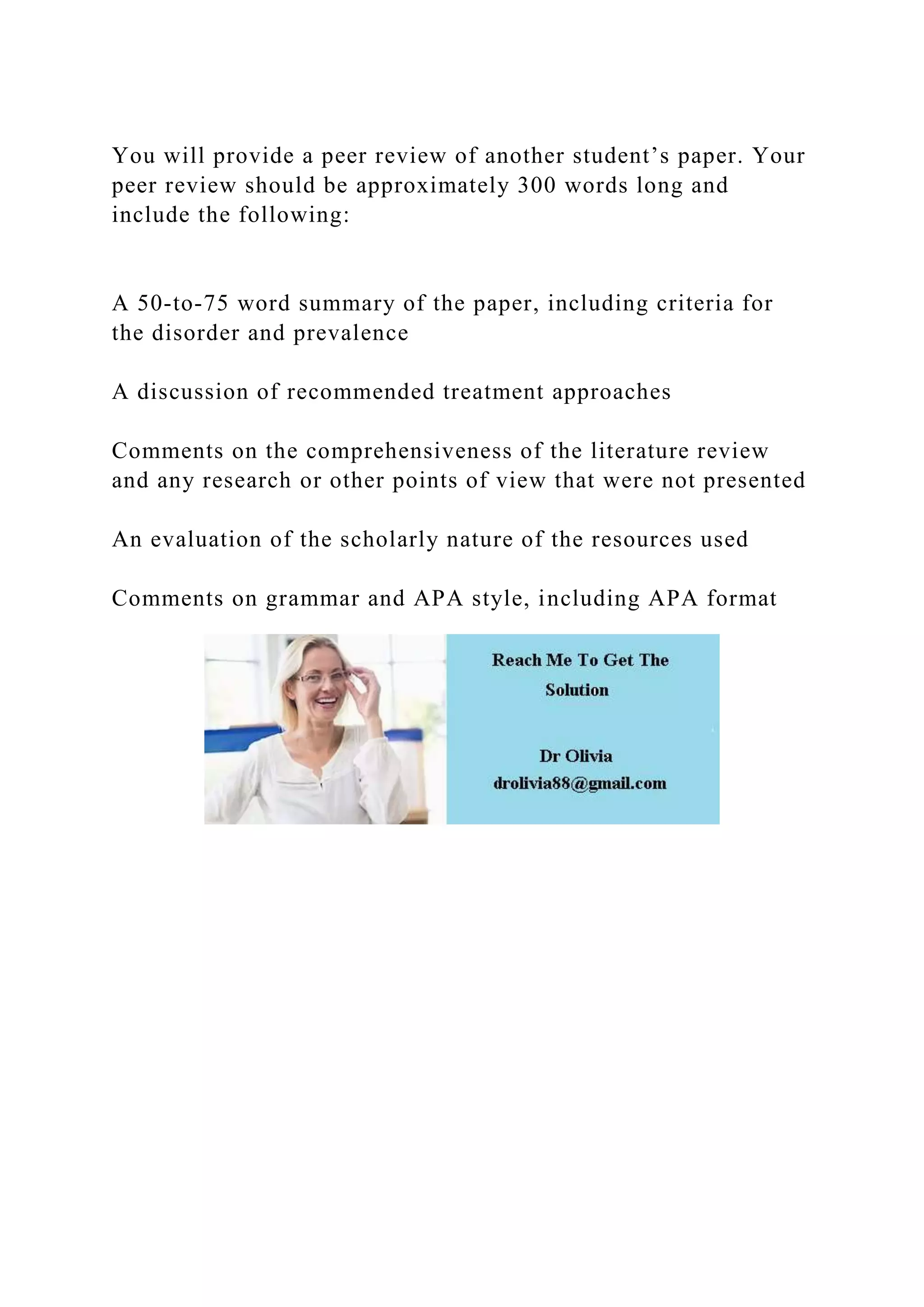 You will provide a peer review of another student’s paper. Your peer | PDF