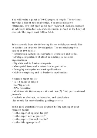 You will write a paper of 10-12 pages in length. The syllabus prov.docx