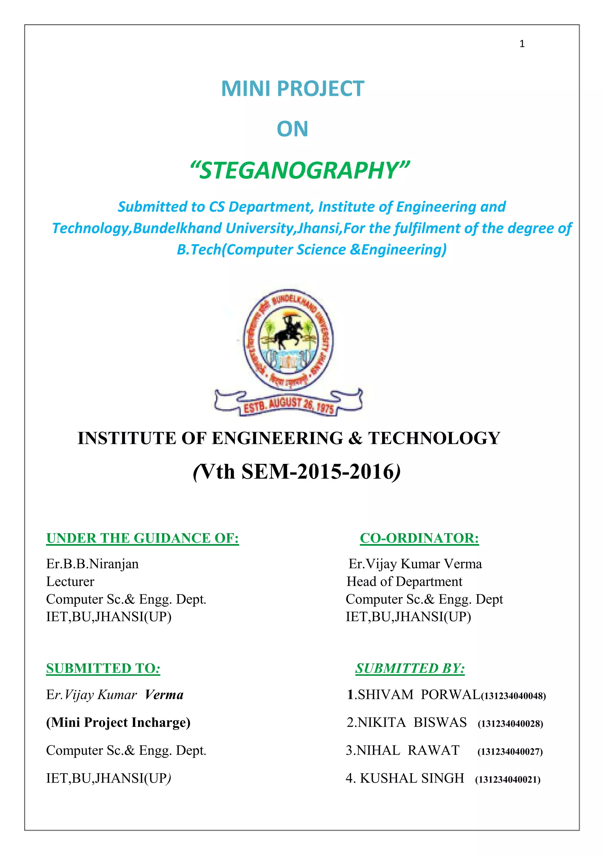IMAGE STEGANOGRAPHY JAVA PROJECT SYNOPSIS | PDF