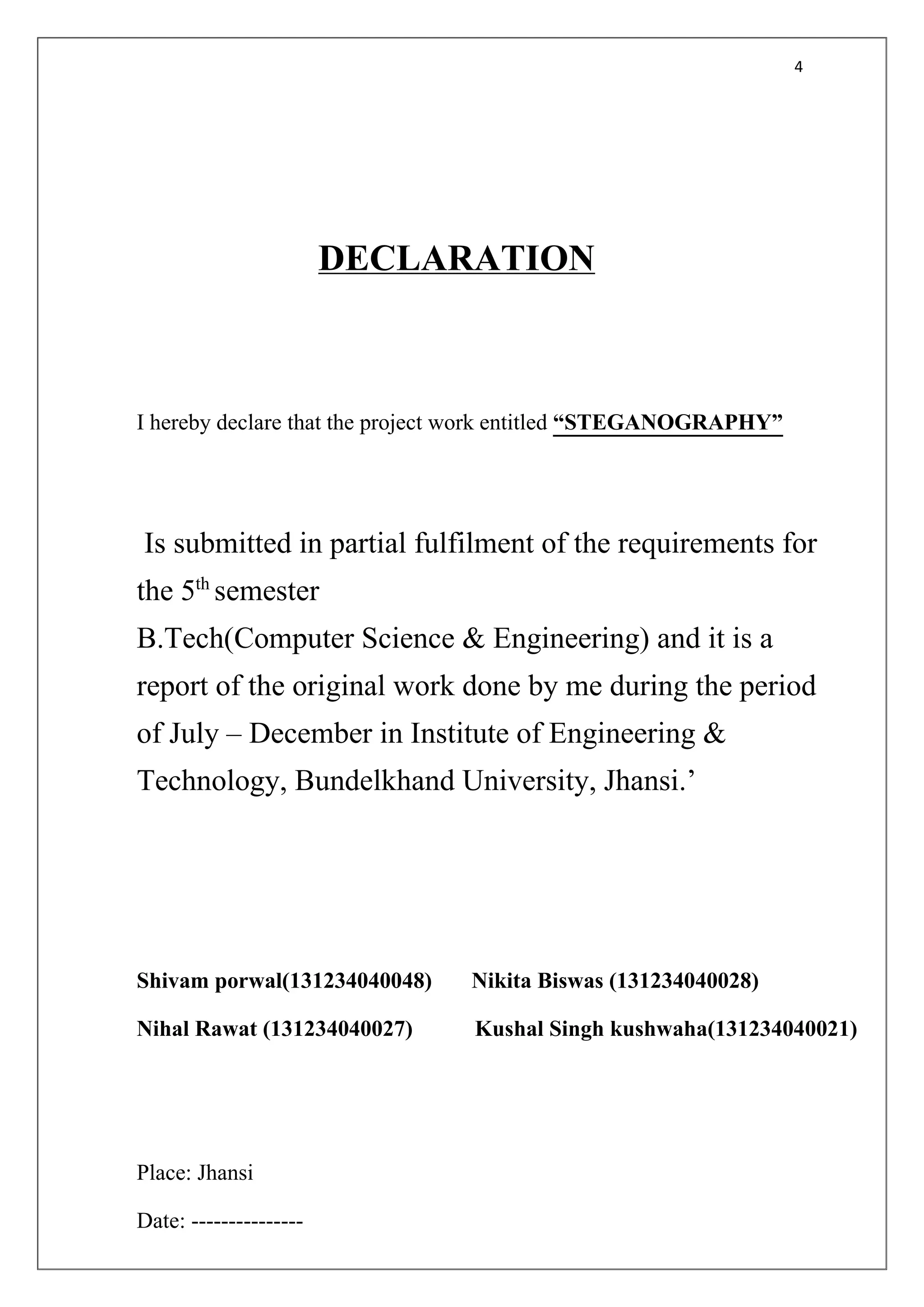 IMAGE STEGANOGRAPHY JAVA PROJECT SYNOPSIS | PDF