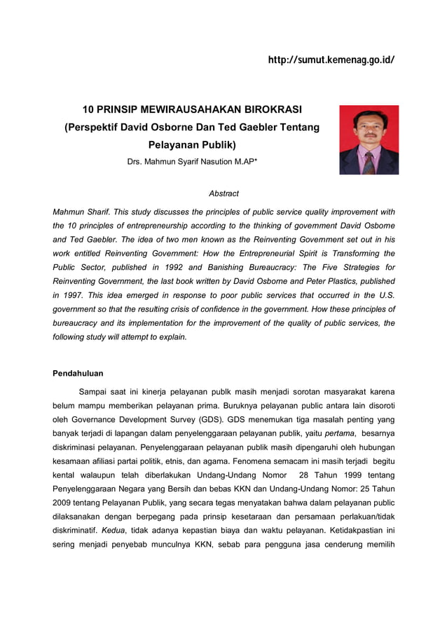 reinventing government dalam pemikiran David Osborne & Ted Gaebler | PDF