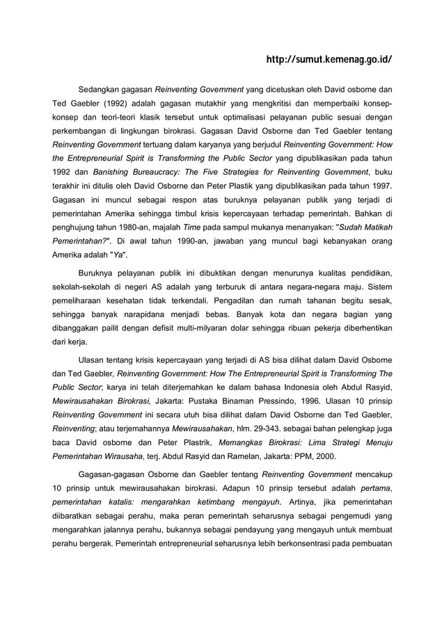 reinventing government dalam pemikiran David Osborne & Ted Gaebler | PDF