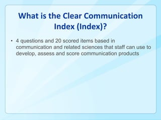 Cdc clear communication index webinar slides | PPT