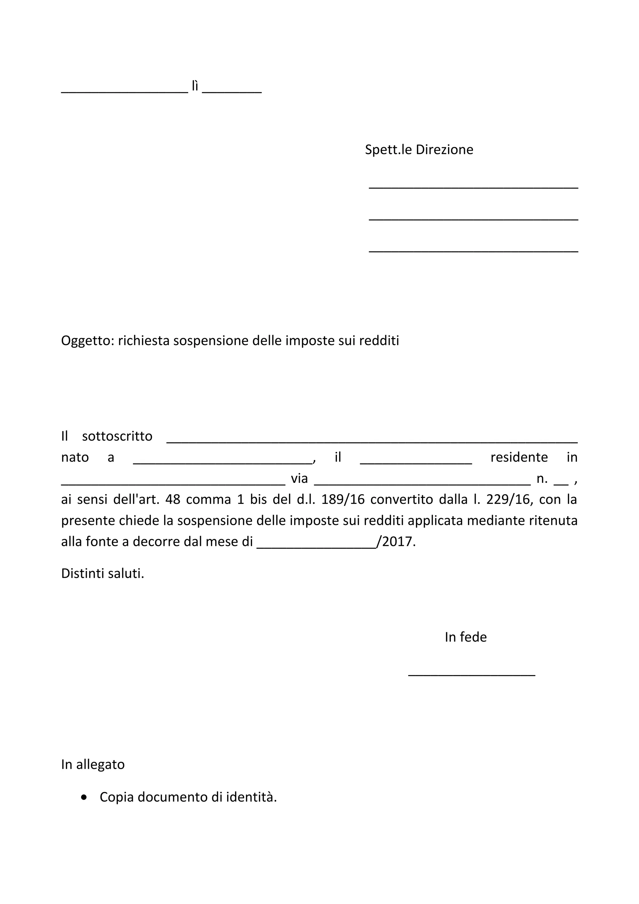 Richiesta busta pesante lav. dip. sospensione imposte redditi | DOC