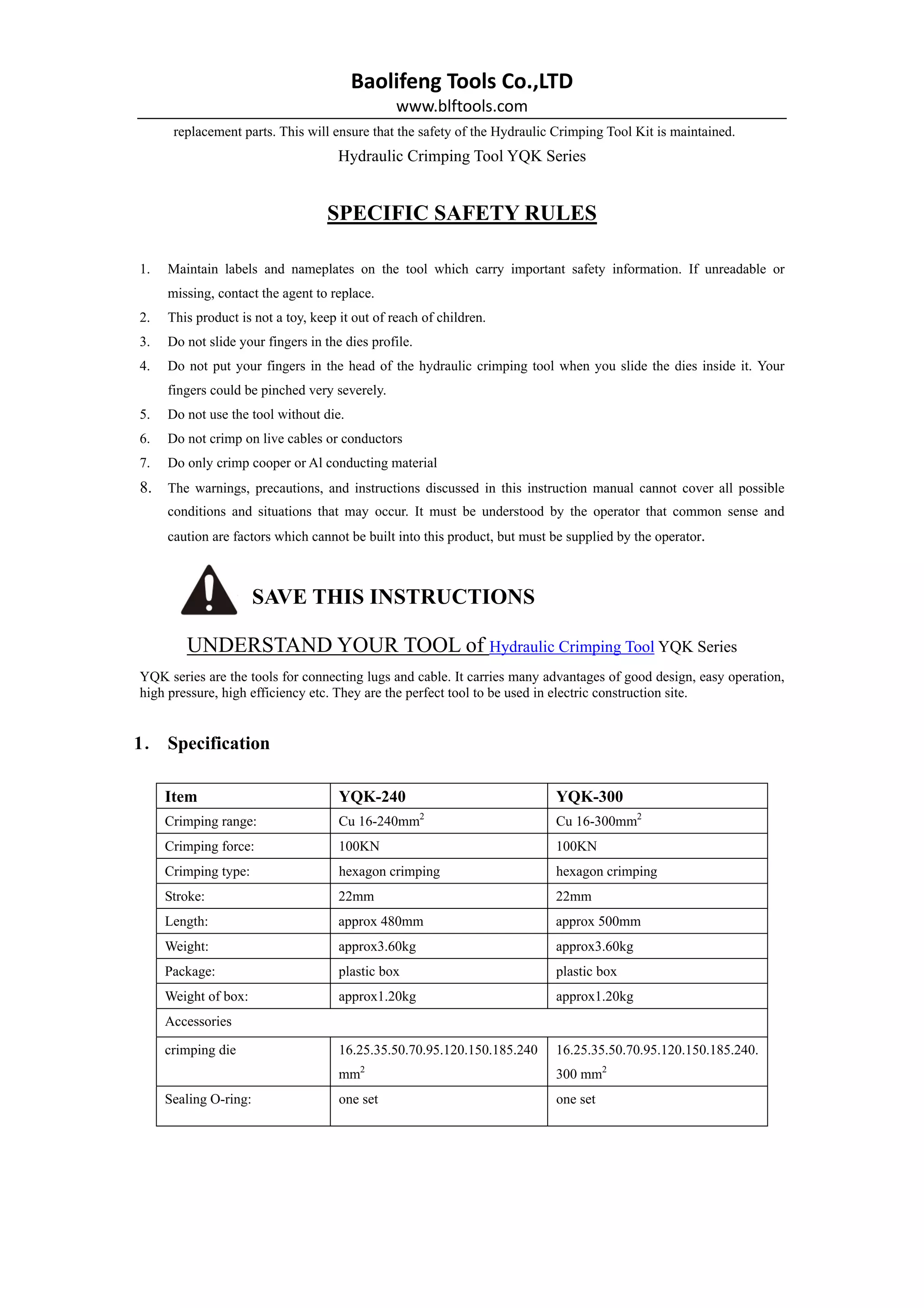 Yqk series yqk 240 yqk-300 hydraulic crimping tool | PDF