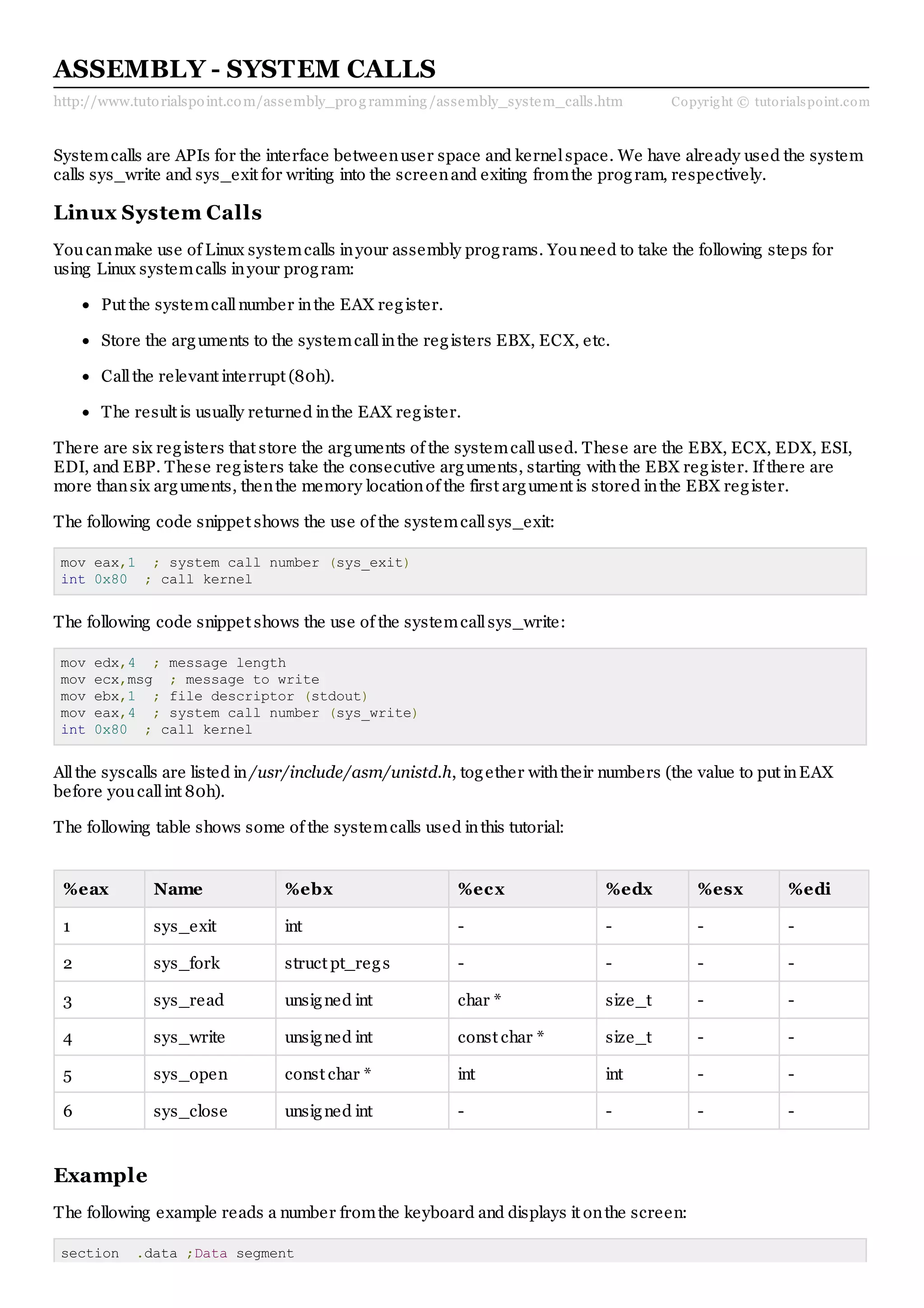 N_Asm Assembly system calls (sol) | PDF | Operating Systems | Computer Software and Applications