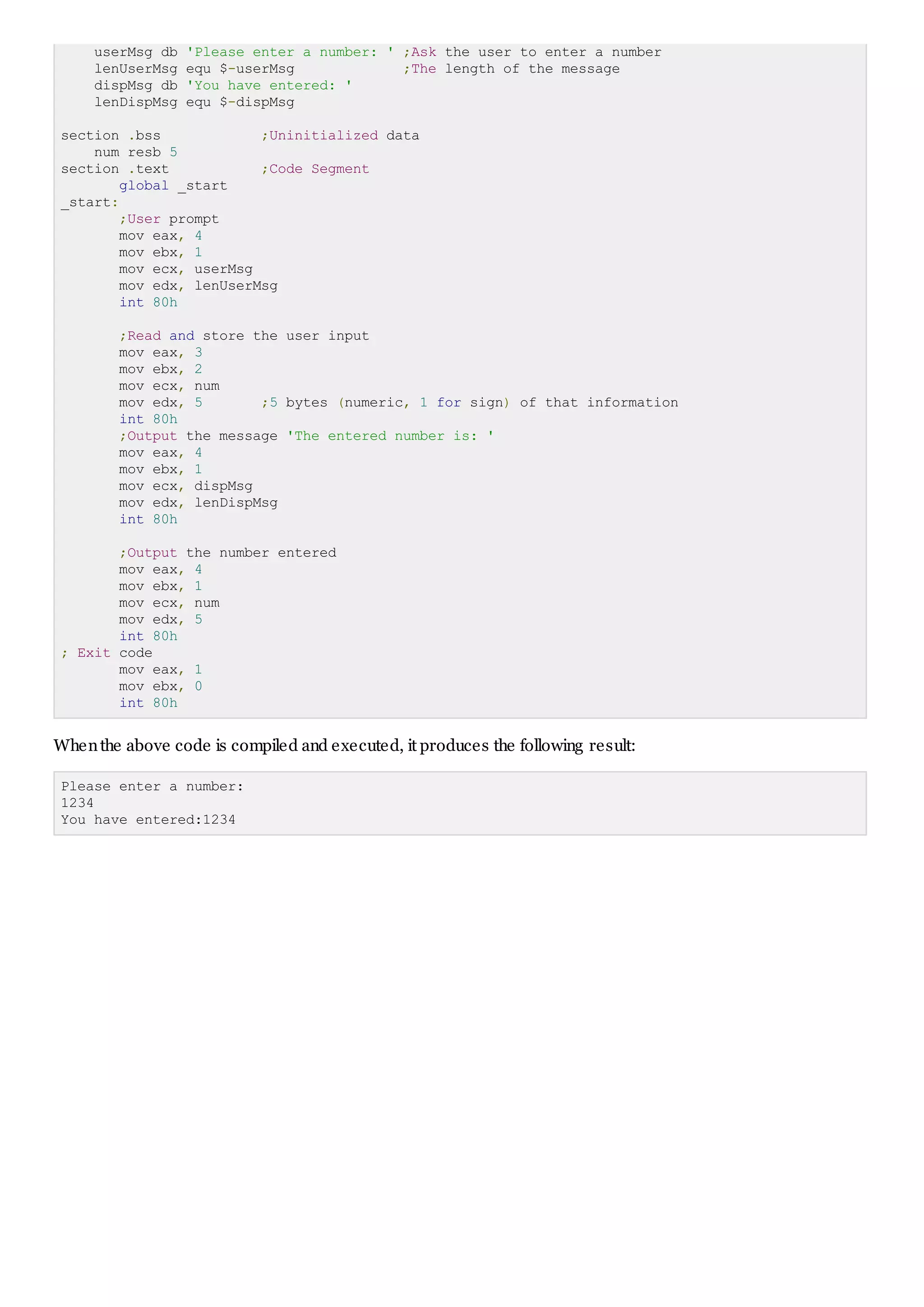 N_Asm Assembly system calls (sol) | PDF | Operating Systems | Computer Software and Applications