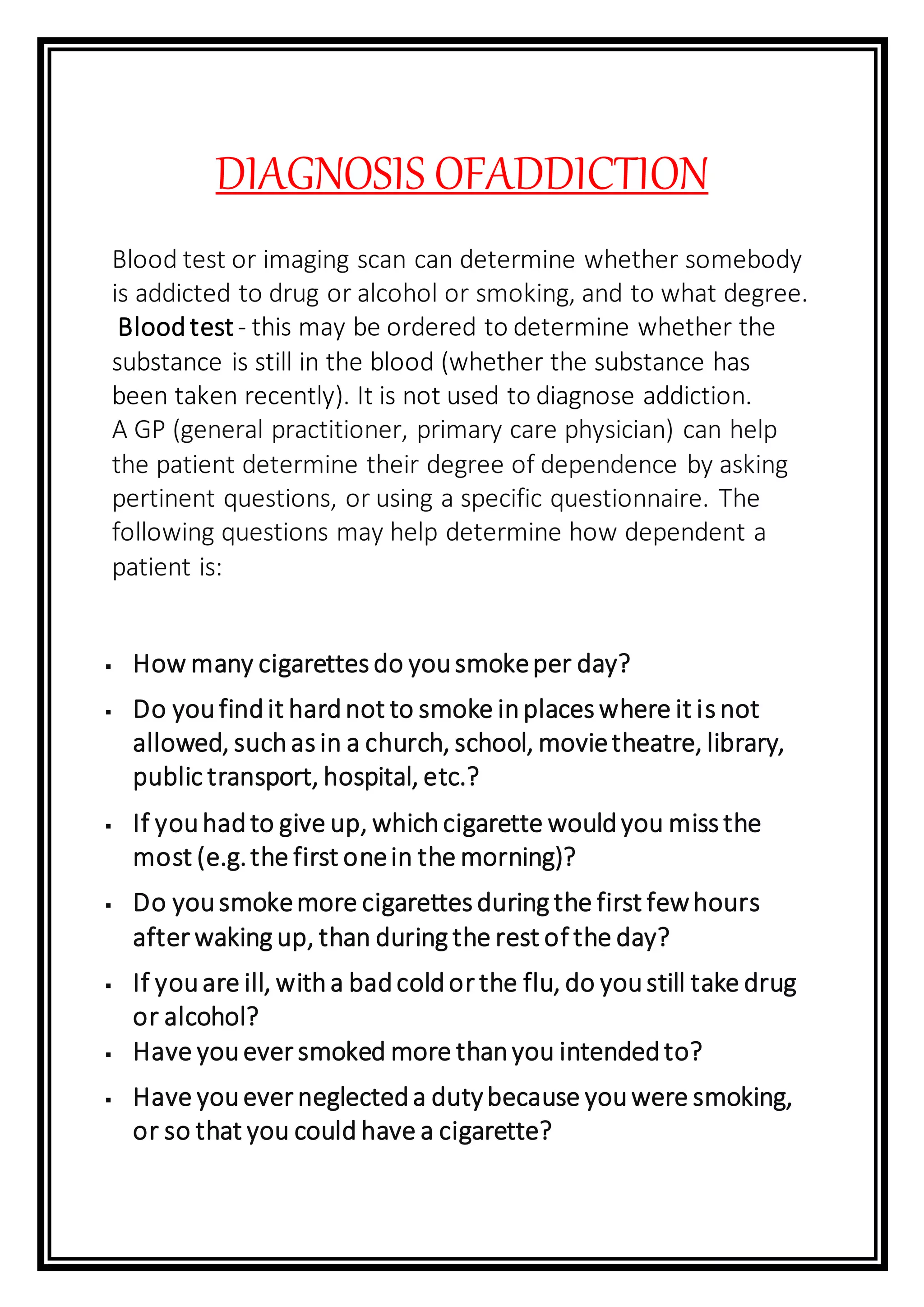 bio investigatory project on addiction class xii | DOCX